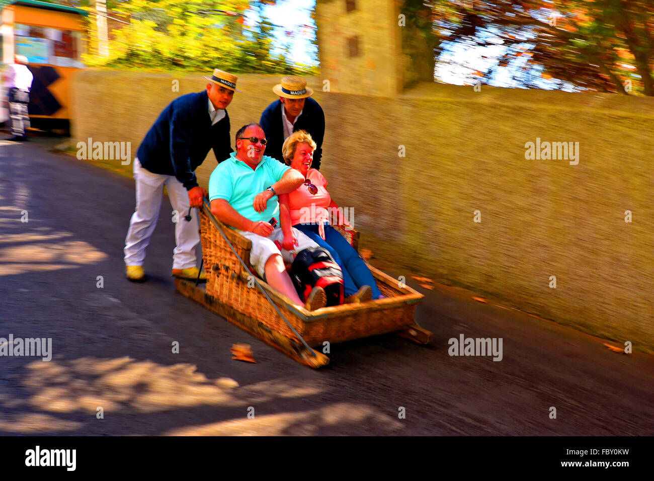 Madeira Funchal Monte toboggan sledge runners Stock Photo - Alamy