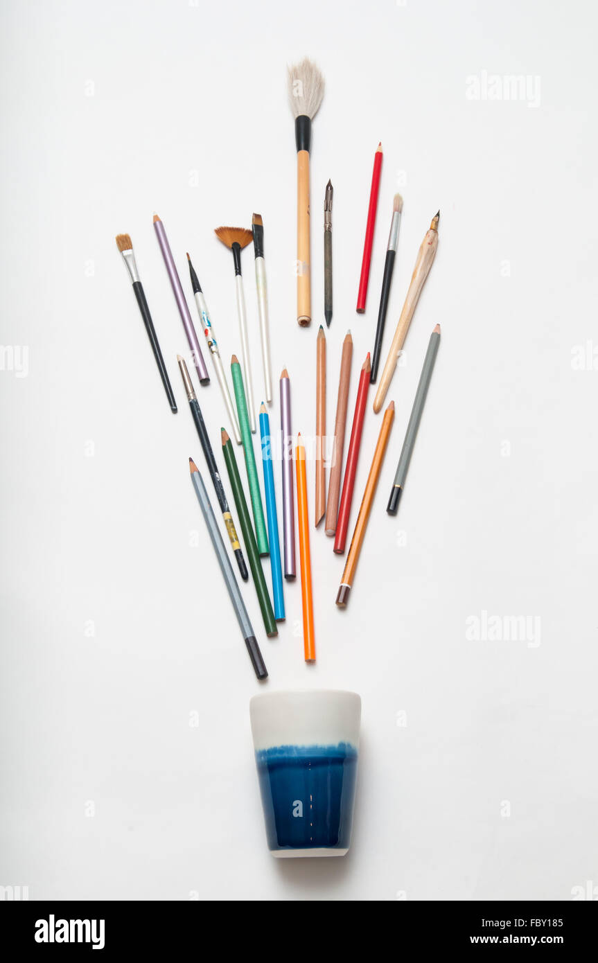 Arrangement of artists tools Stock Photo - Alamy