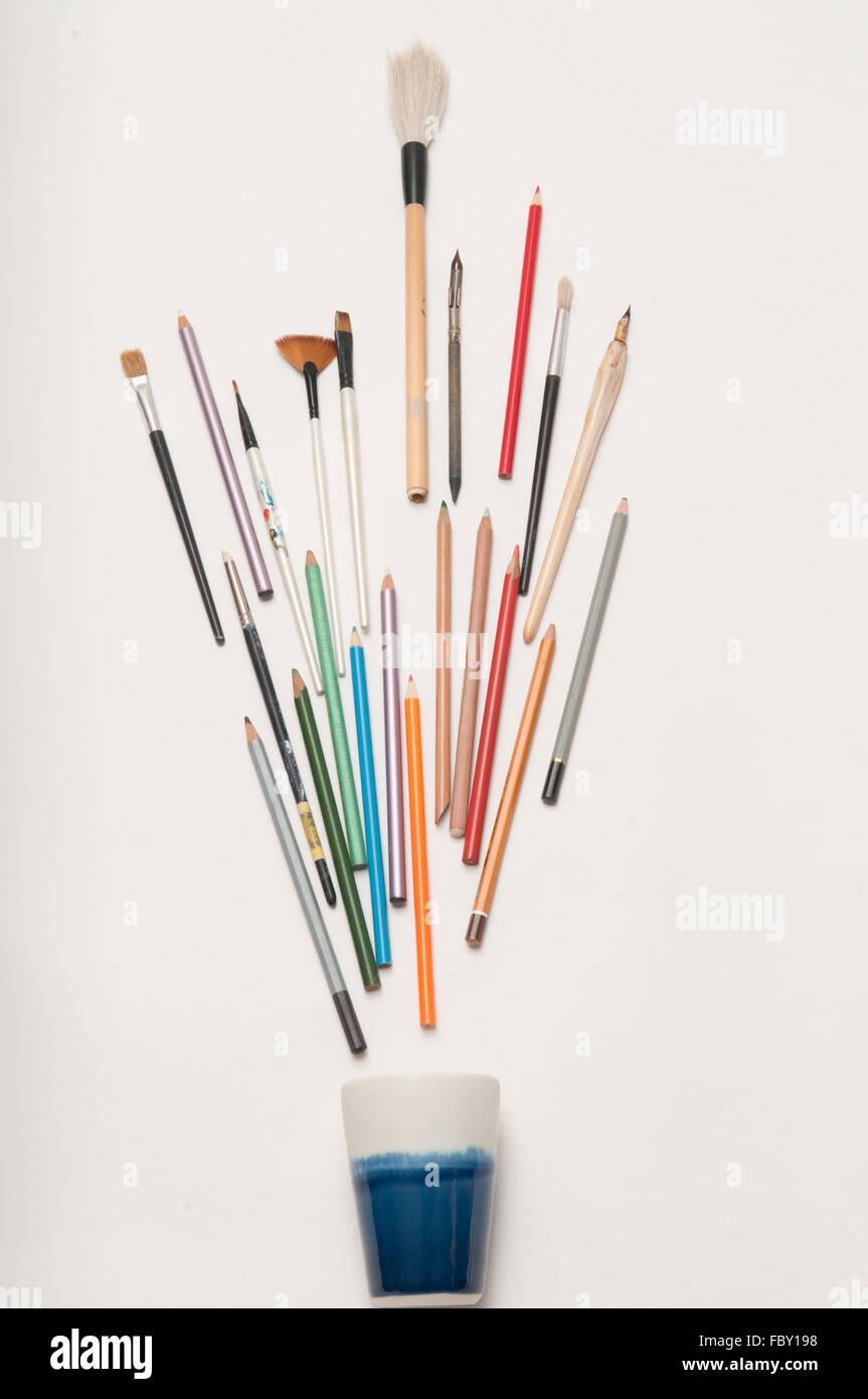 Arrangement of artists tools Stock Photo - Alamy
