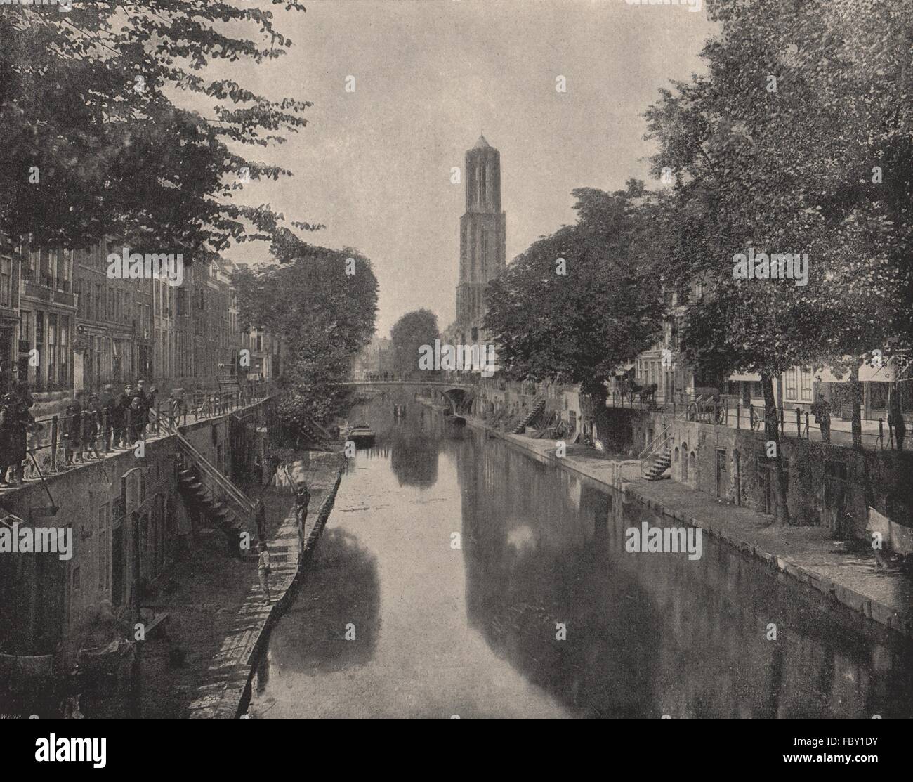 UTRECHT. Canal view. Clock Tower in the distance. Netherlands, old ...