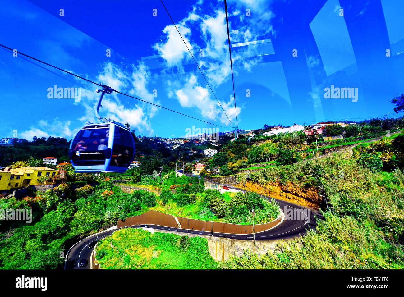 Madeira Funchal cable car ride to Monte blue sky Stock Photo - Alamy