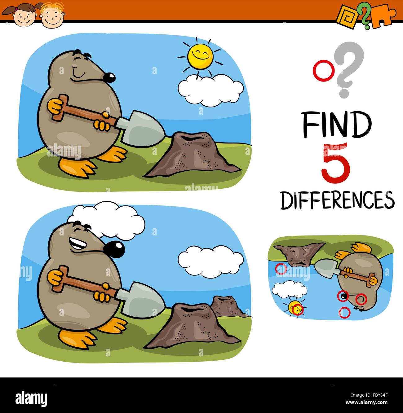 Cartoon Illustration of Finding Differences Educational Task for ...