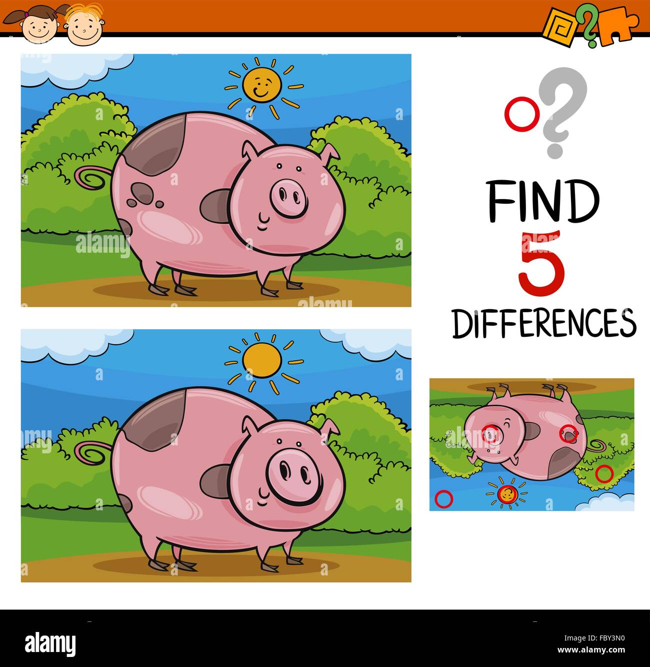 Cartoon Illustration of Finding Differences Educational Task for ...