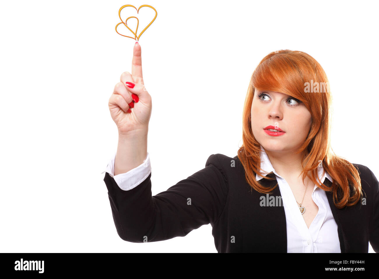 Woman pointing at heart hi-res stock photography and images - Alamy