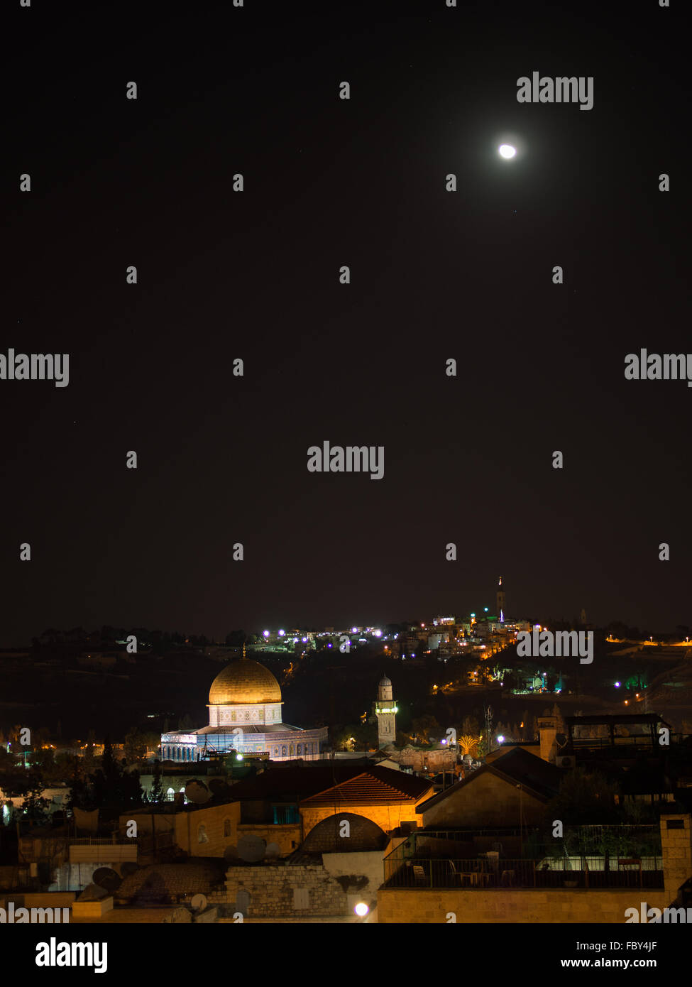 The moon shines in the sky over the Dome of the Rock in Old Jerusalem ...