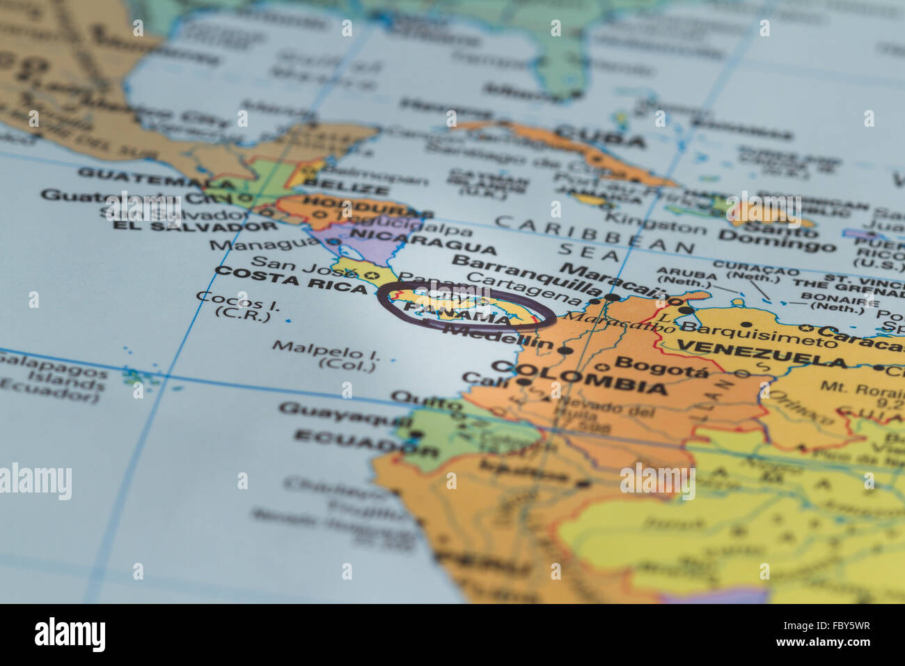 close up of the central america area with panama in sharp focus Stock ...