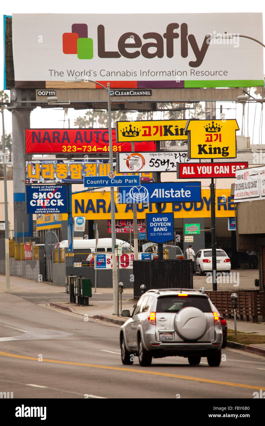 Advertising and signage on Western Avenue, Korea Town, Los Angeles ...