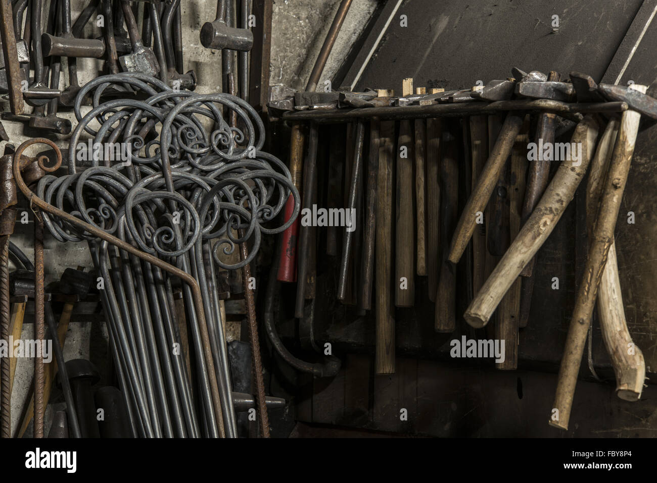 Blacksmith tools in a forge Stock Photo - Alamy