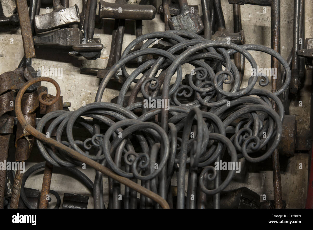 Blacksmith tools in a forge Stock Photo - Alamy