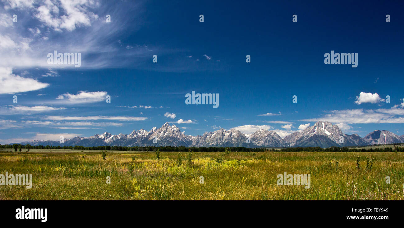 Scenic view of the Grand Teton Mountain Range Stock Photo - Alamy