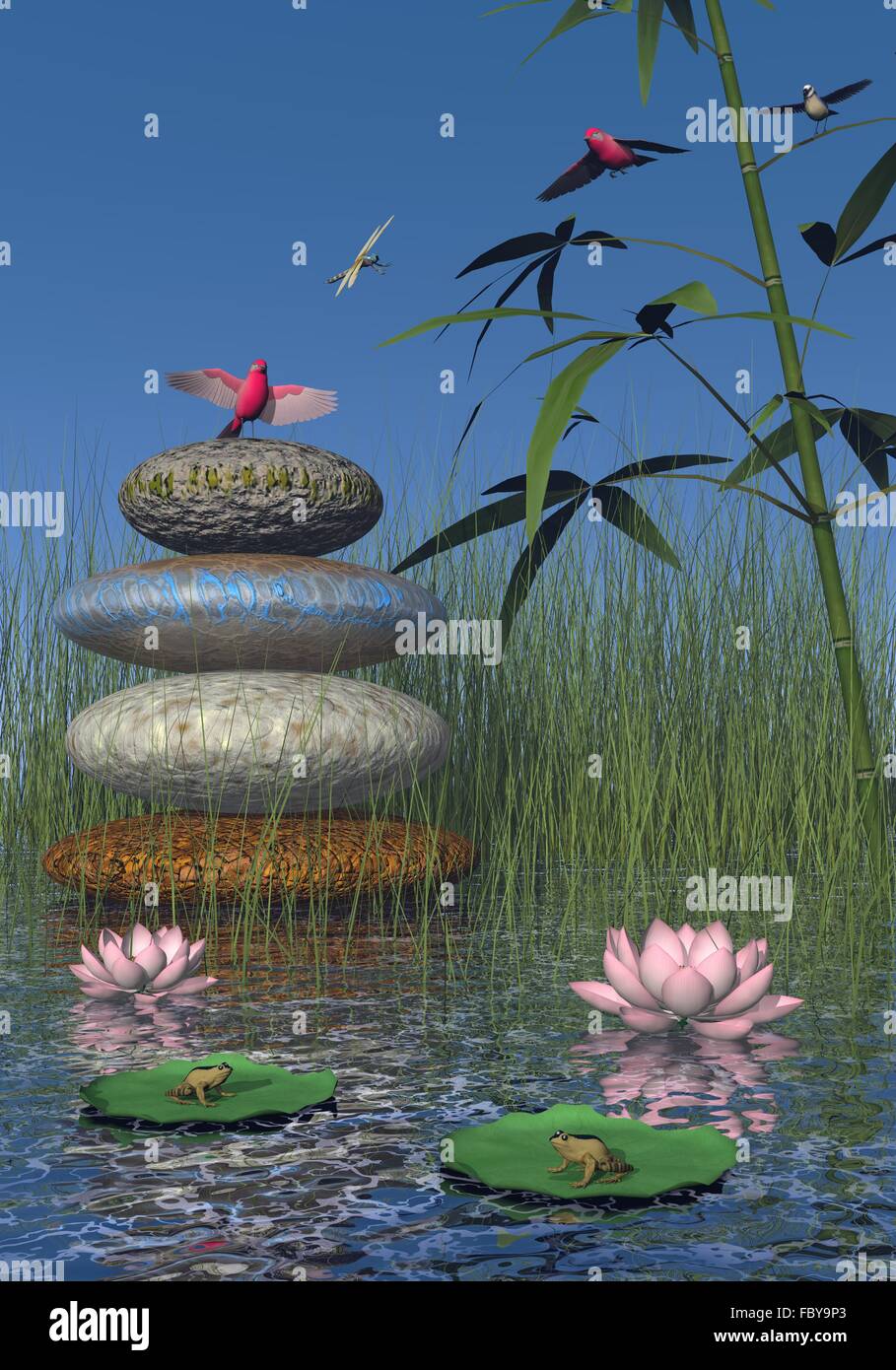 Pebbles on the water Stock Photo - Alamy