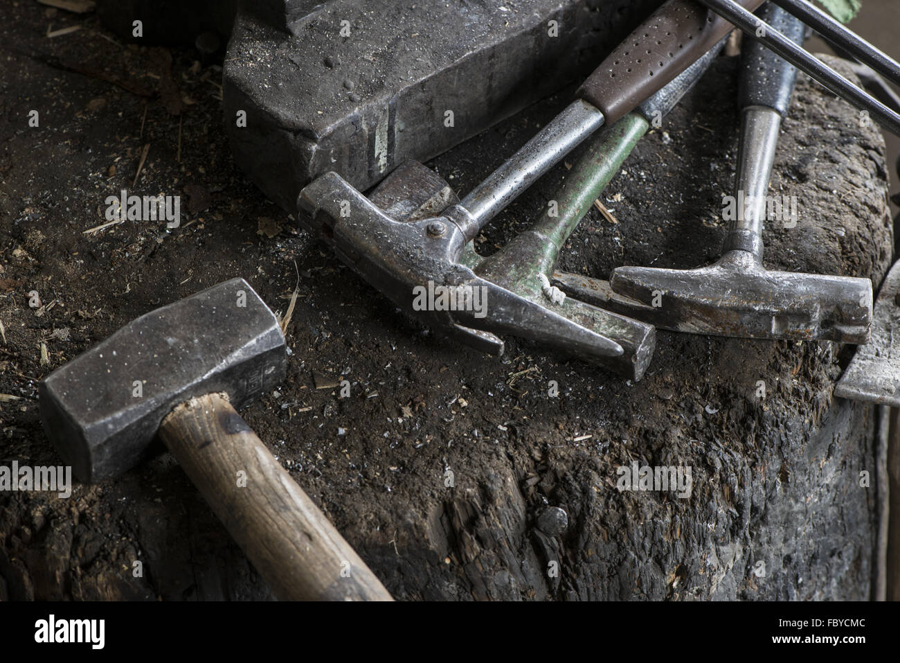 Blacksmith tools in a forge Stock Photo - Alamy