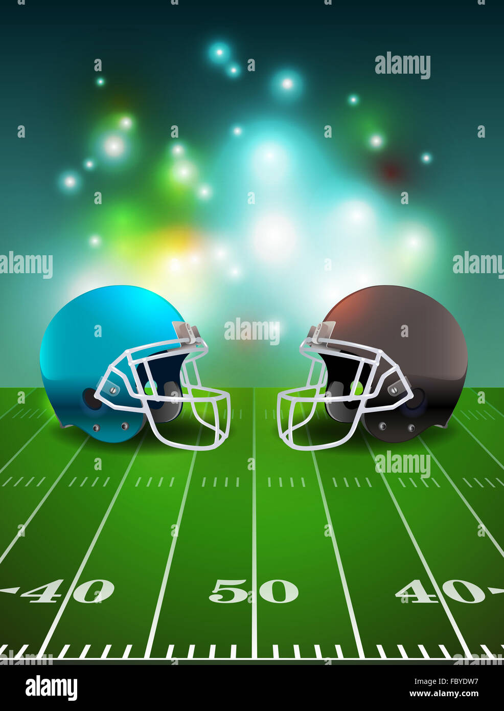 American football helmets on stadium field illustration. Vector EPS 10 ...