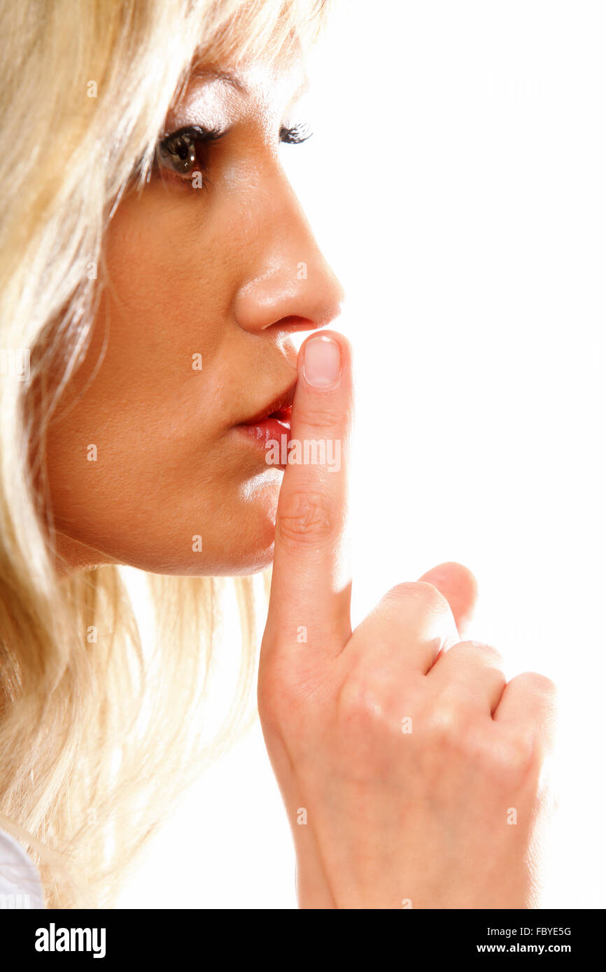 Profile woman silence hush sign hi-res stock photography and images - Alamy
