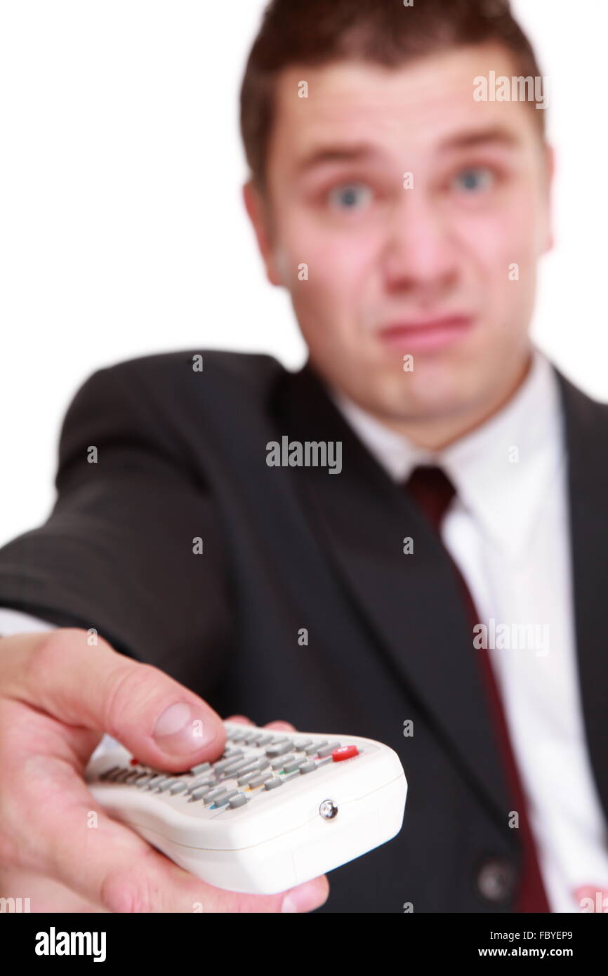 man with remote control changing channel Stock Photo - Alamy