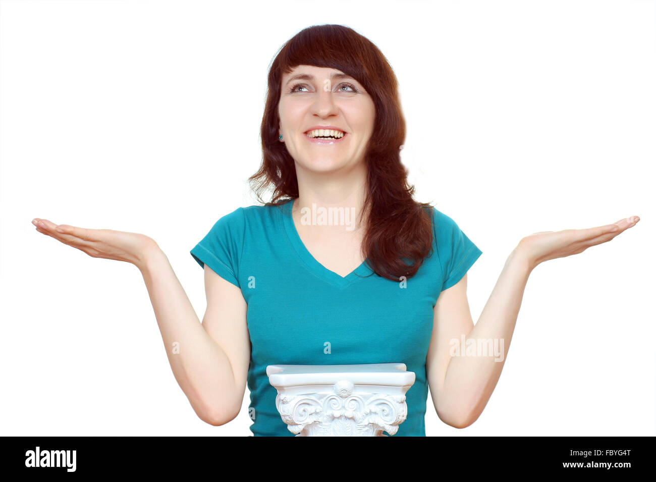 Young woman with column Stock Photo - Alamy