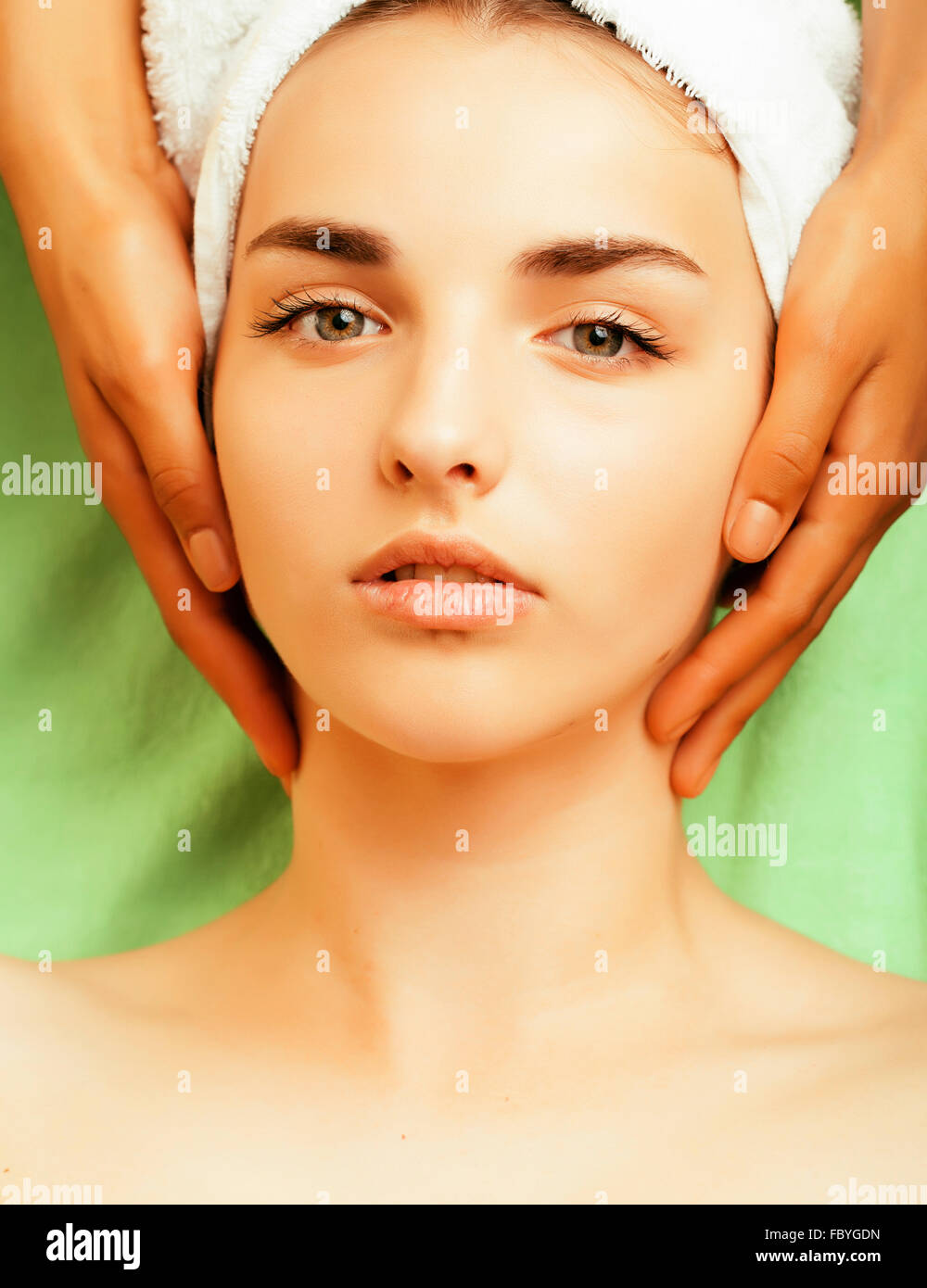 stock photo attractive lady getting spa treatment in salon, close up ...