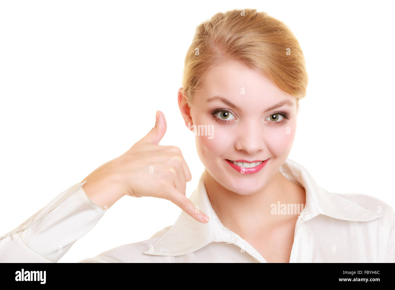 Beautiful girl making call sign hi-res stock photography and images - Alamy