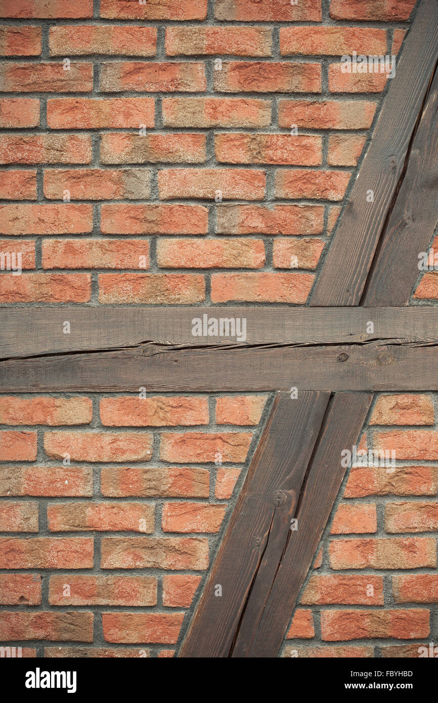 Architecture. Brick wall with wooden beams background Stock Photo - Alamy