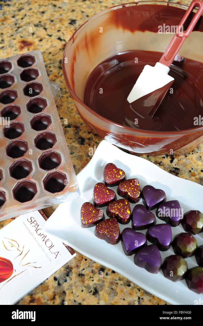 Food Sweets Chocolate assorted heart shaped chocolates on a marble ...