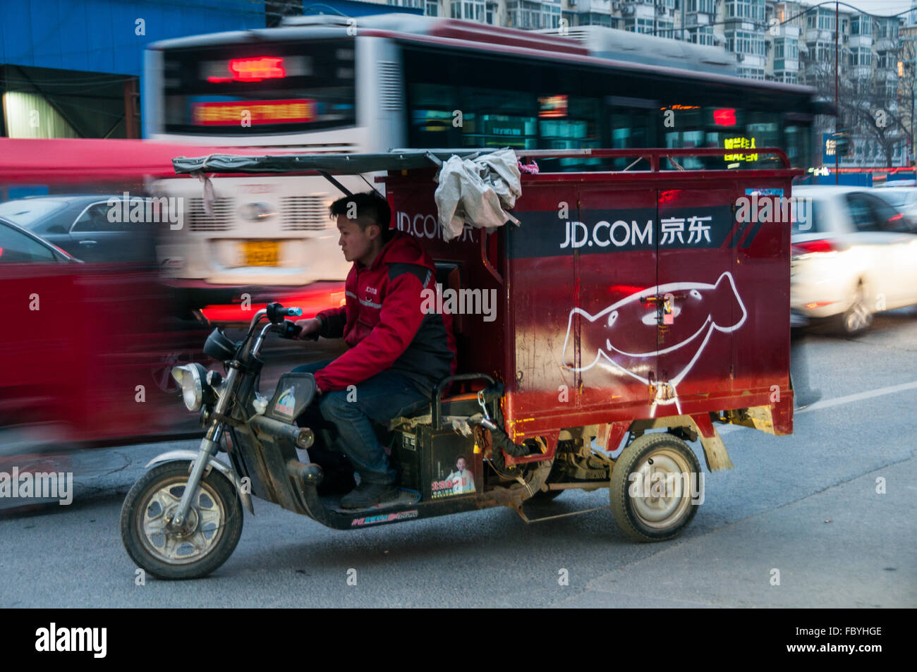JD.com (Jingdong) delivery driver in Beijing, Chaoyang District Stock ...