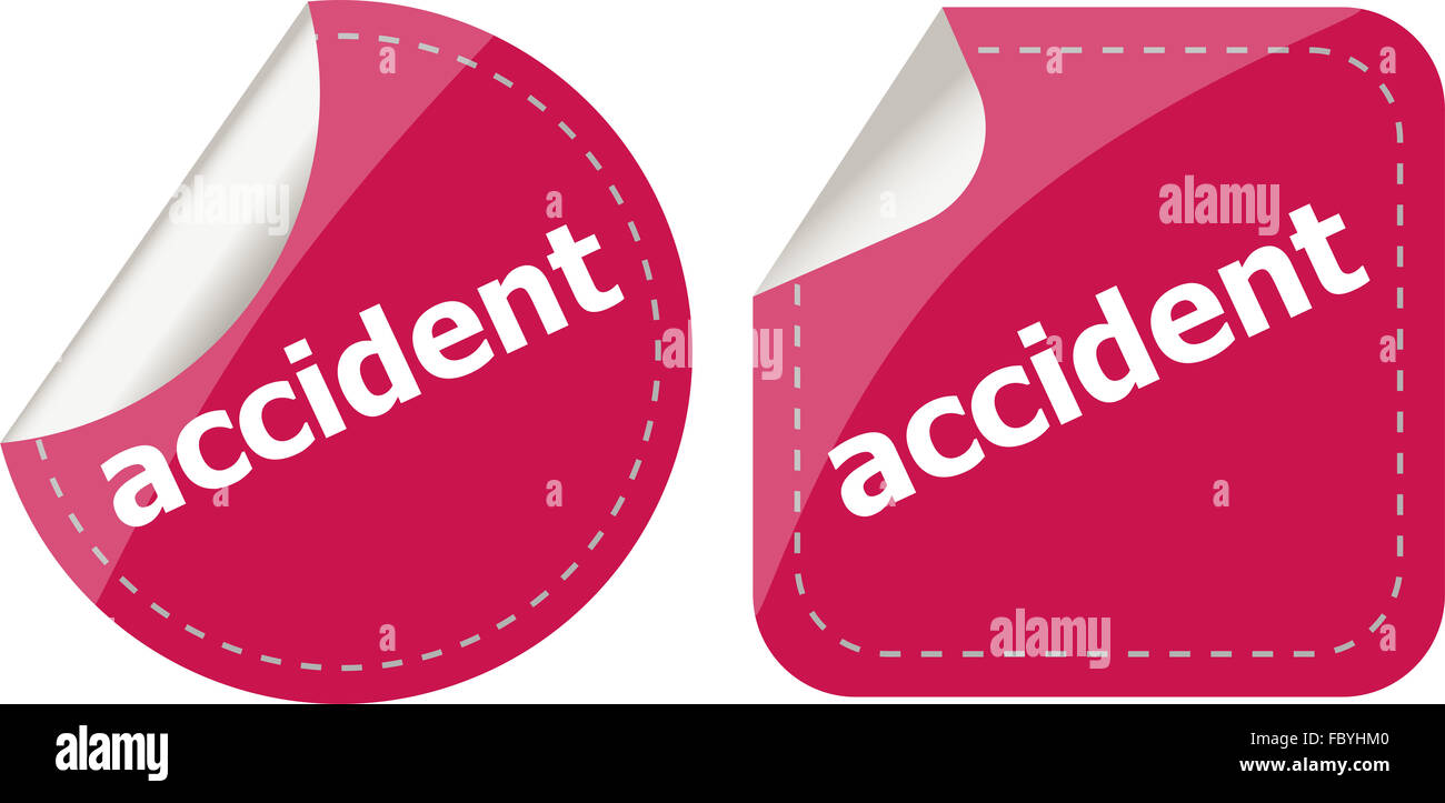 accident stickers set on white, icon button Stock Photo - Alamy