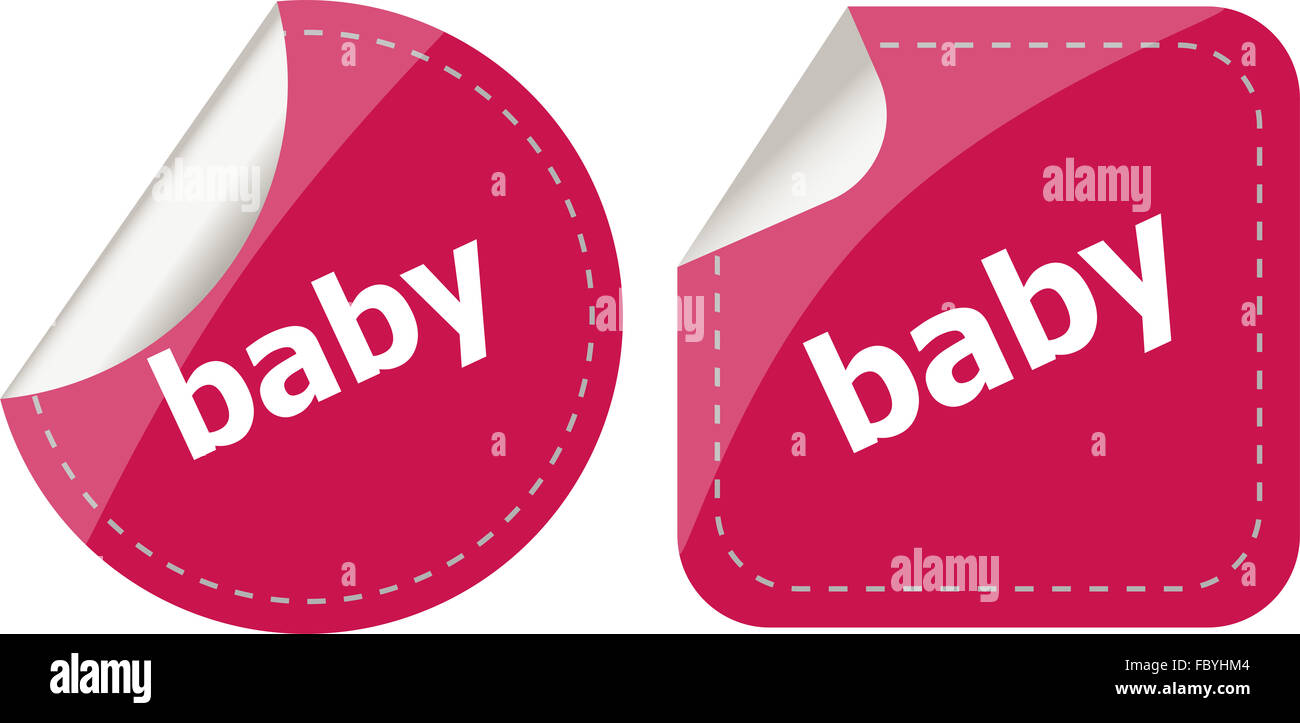 baby word on stickers button set, label Stock Photo - Alamy