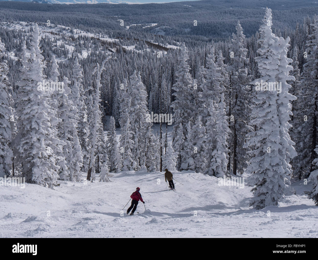 Skiers descend the Frying Pan Trail, Morningside Park, Steamboat Ski ...