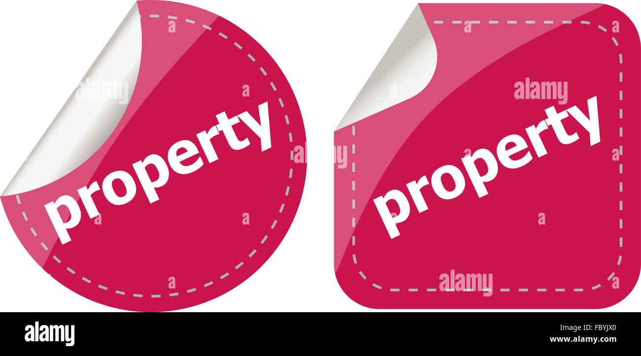 property word on stickers button set, label Stock Photo - Alamy