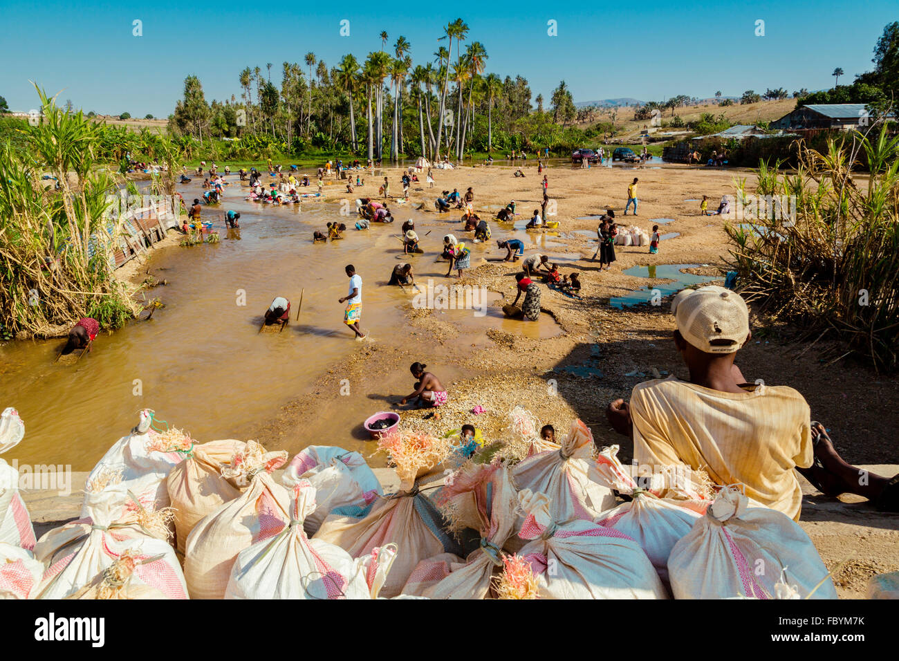 Gold panning at Ilakaka, ruby and sapphire city, the road National 7 ...