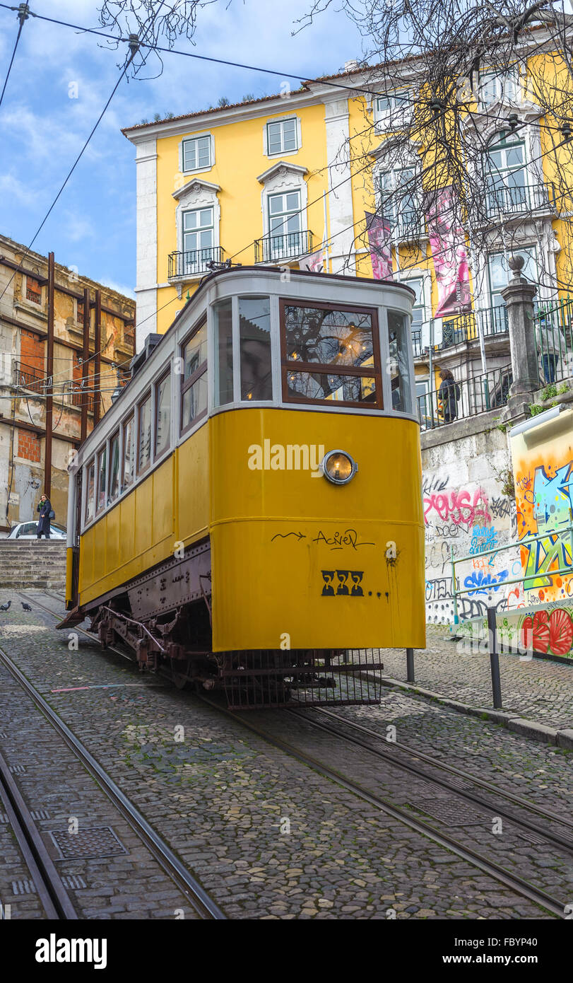 Elevador da Gloria, famous funicular in Lisbon, Portugal Stock Photo ...