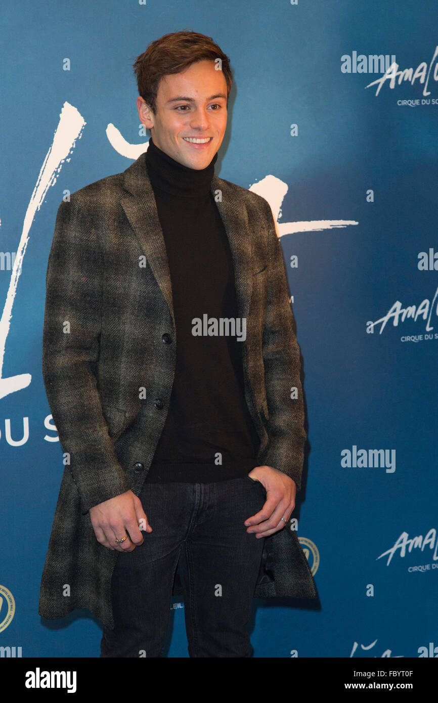 London, UK. 19 January 2016. Tom Daley. Celebrities arrive on the red ...