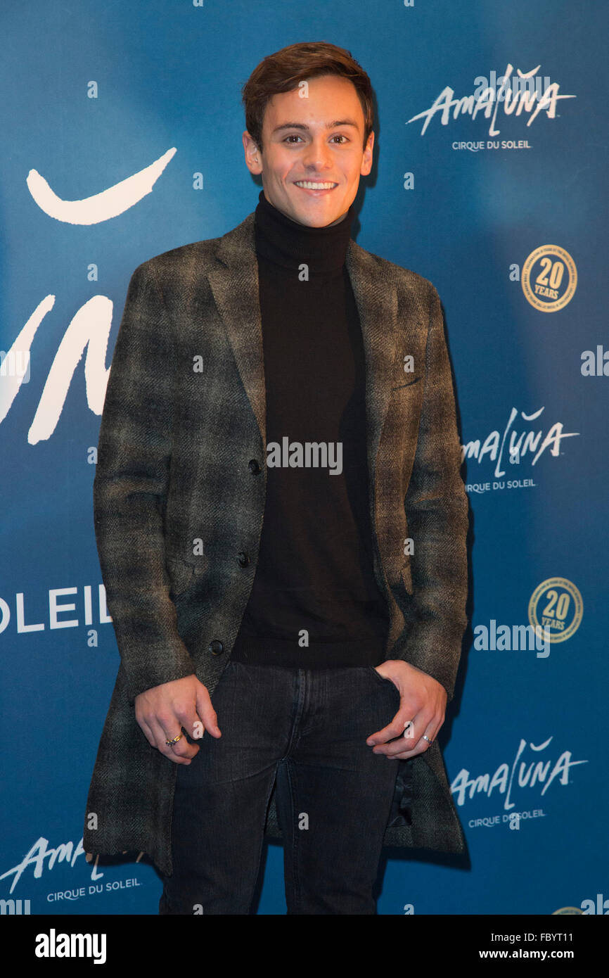 London, UK. 19 January 2016. Tom Daley. Celebrities arrive on the red ...