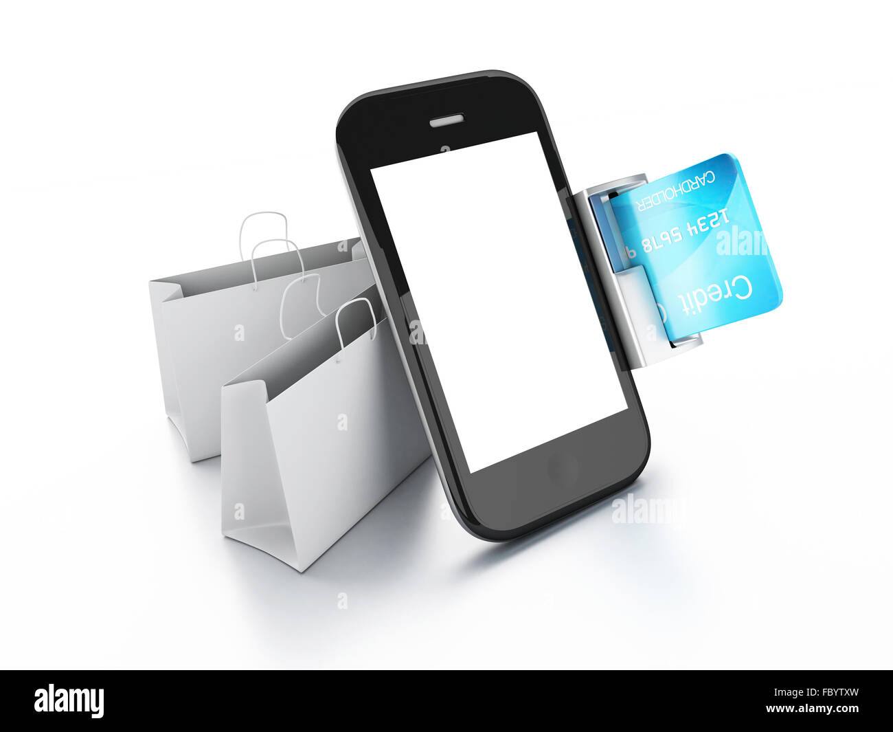 mobile phone device with a shopping bag. online sh Stock Photo - Alamy