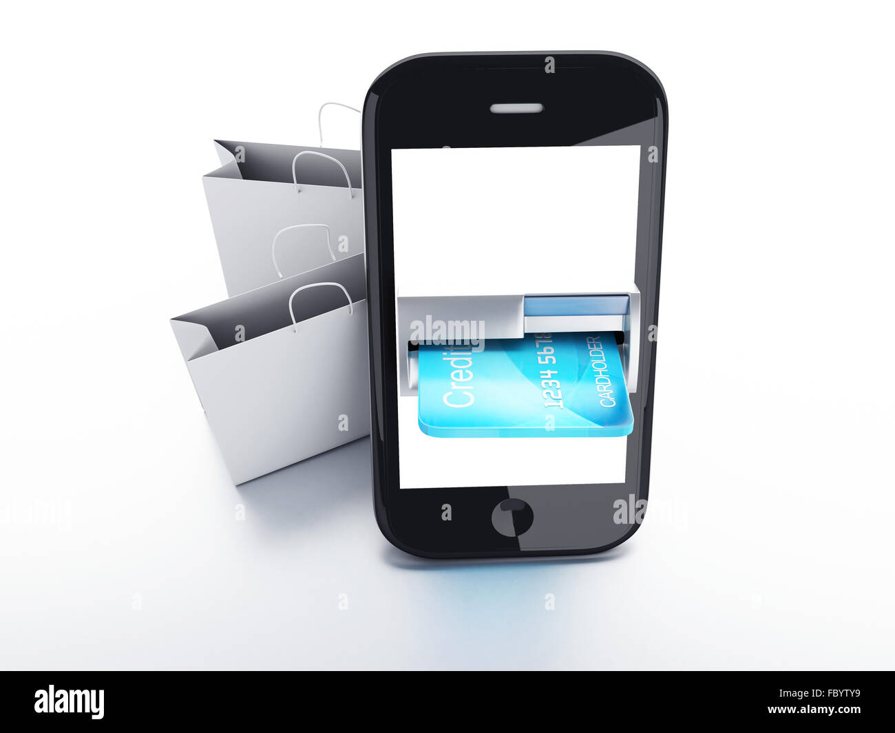 mobile phone device with a shopping bag. online sh Stock Photo - Alamy