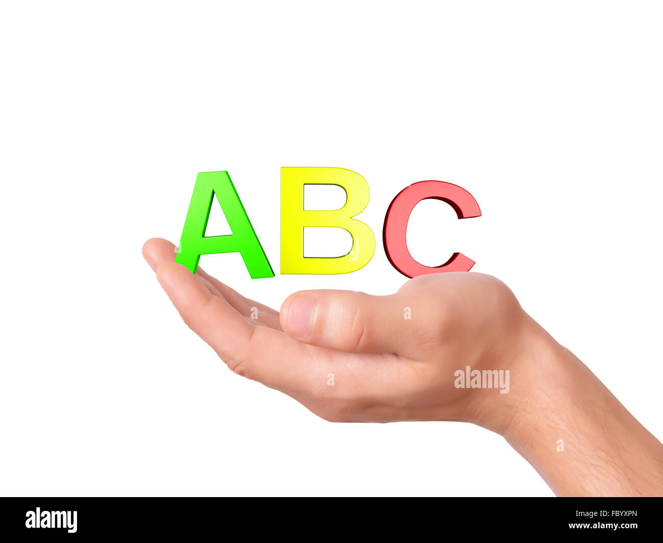 hand holding letters ABC symbol on white Backgroun Stock Photo - Alamy