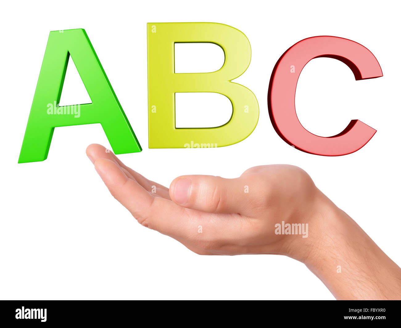 hand holding letters ABC symbol on white Backgroun Stock Photo - Alamy