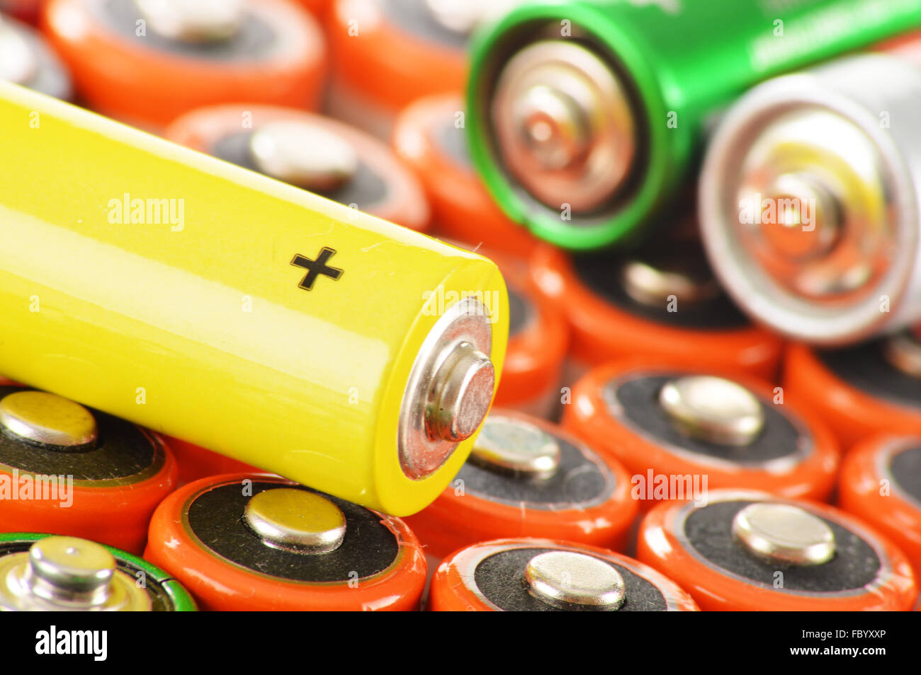 Composition with alkaline batteries. Chemical waste Stock Photo - Alamy