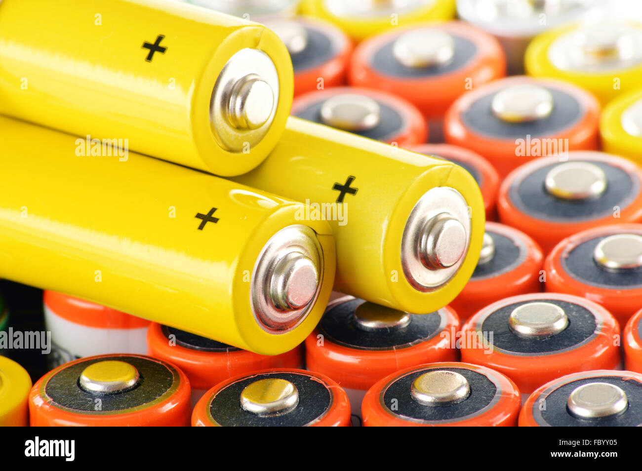 Composition with alkaline batteries. Chemical waste Stock Photo - Alamy