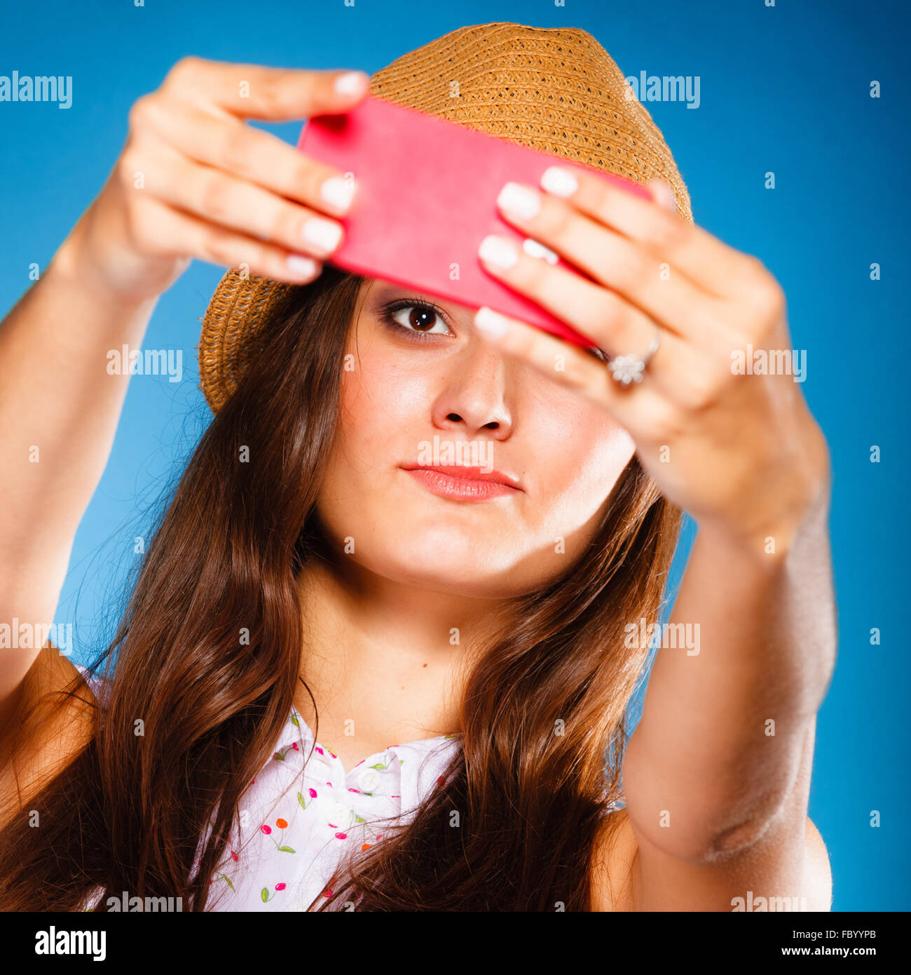 woman taking self picture with smartphone camera Stock Photo - Alamy