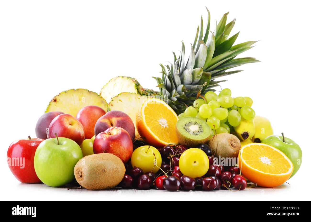 Composition with variety of fresh fruits. Balanced diet Stock Photo - Alamy