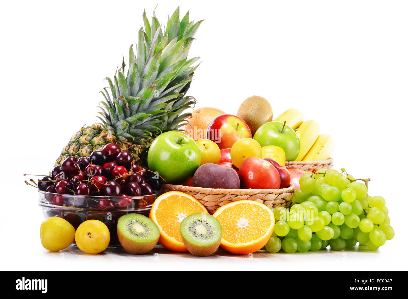 Composition with variety of fresh fruits. Balanced diet Stock Photo - Alamy