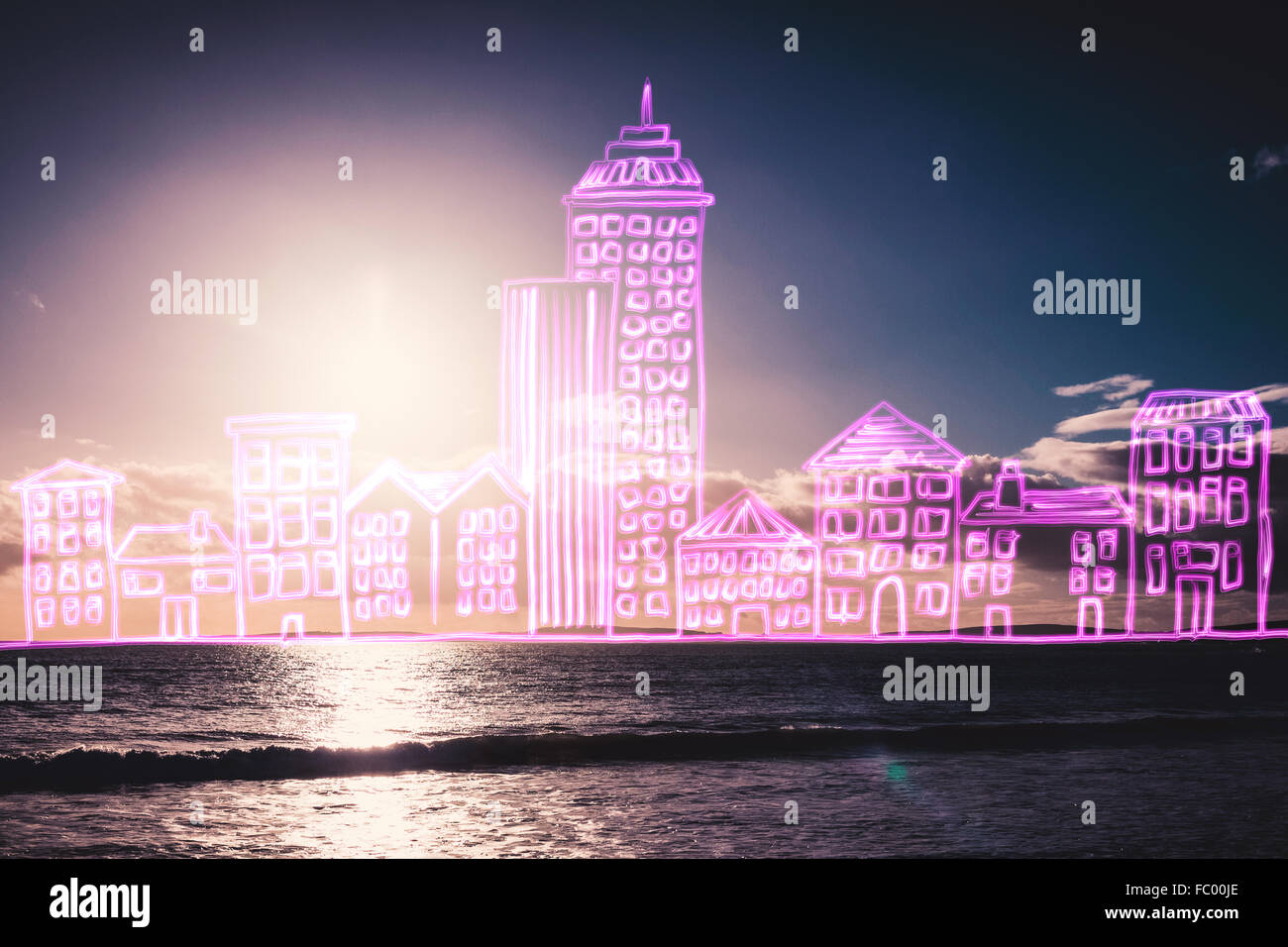 Composite image of purple town Stock Photo - Alamy