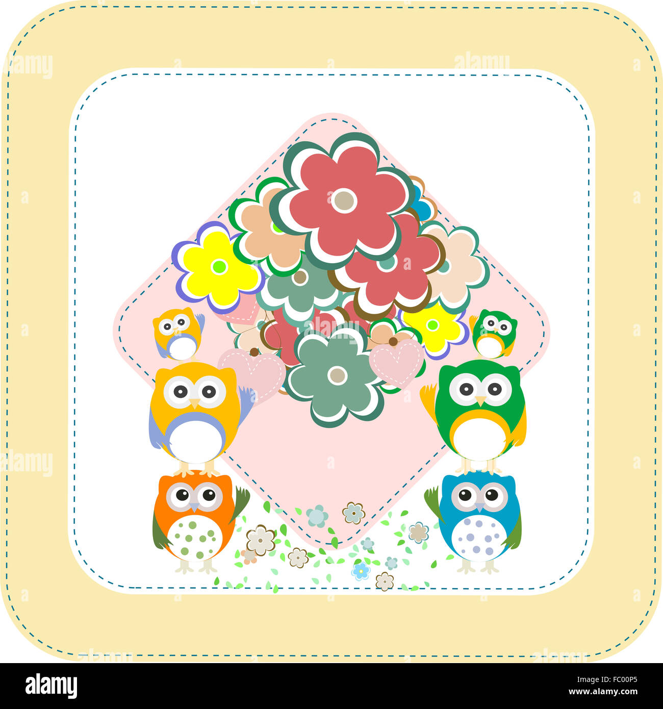 owls, birds, flowers, cloud and love heart Stock Photo - Alamy