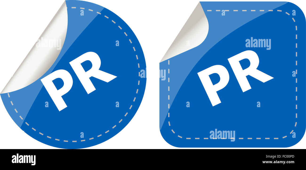 pr word on stickers set, icon button Stock Photo - Alamy