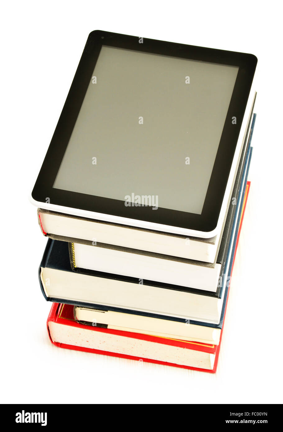 Composition with books and tablet computer isolated on white Stock ...