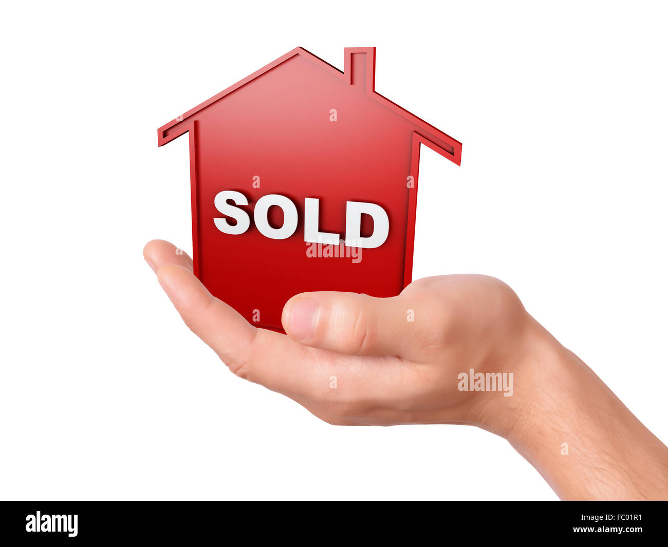hand holding sold house isolated on white backgrou Stock Photo - Alamy