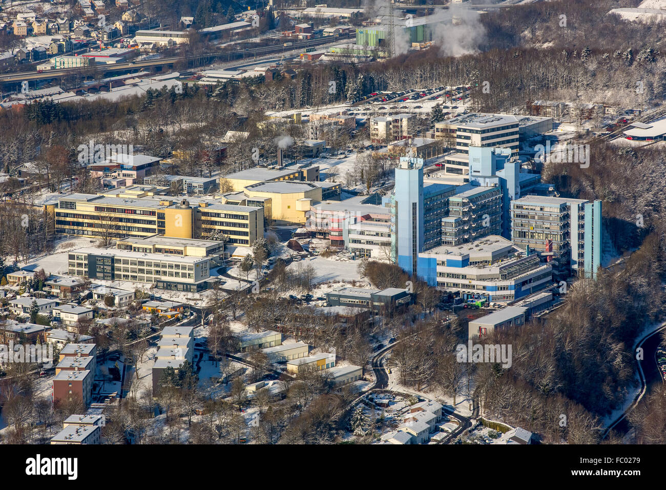 Aerial view, Siegen University, University of Siegen with the blue ...