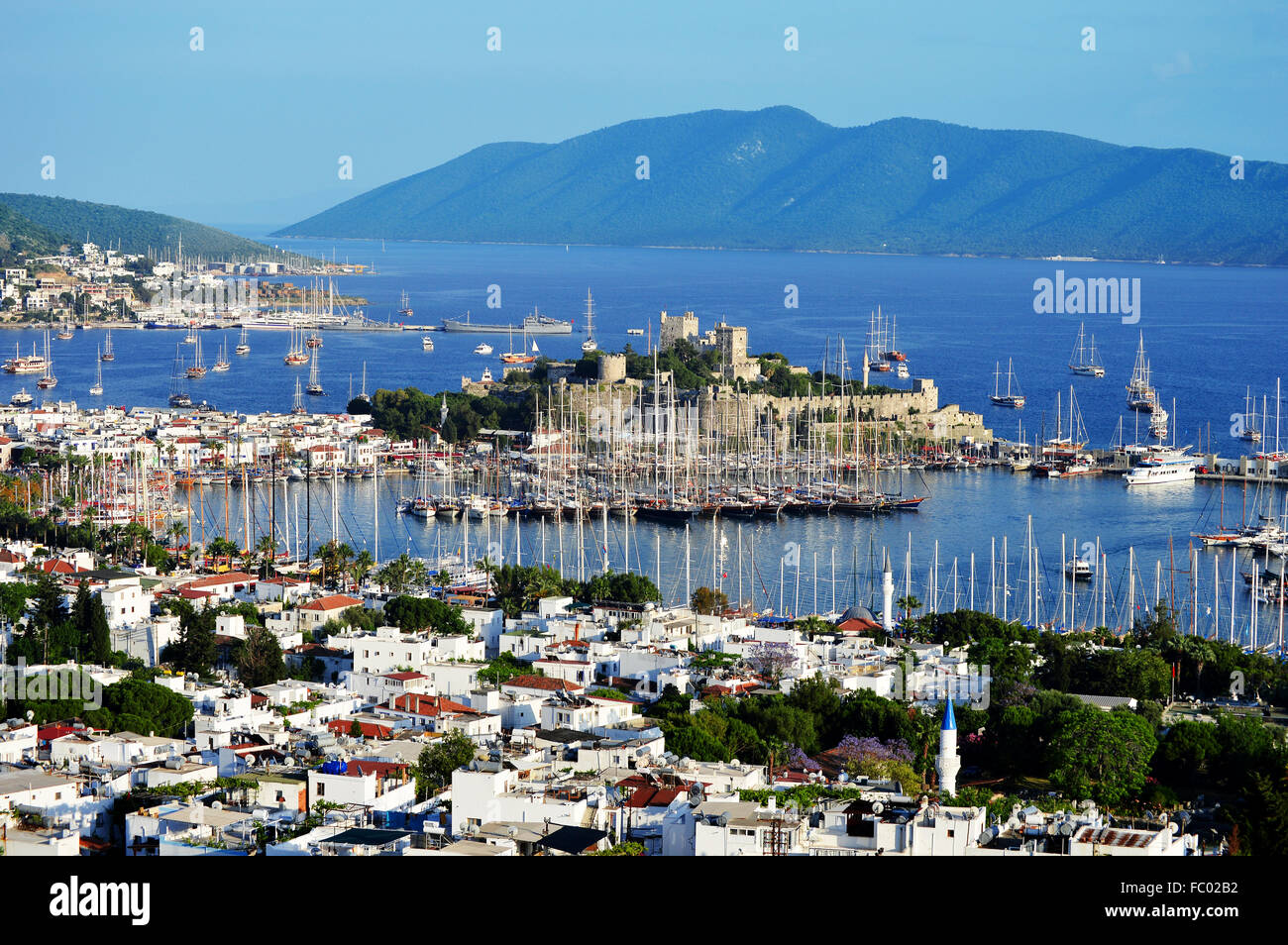 View of Bodrum harbor during hot summer day. Turkish Riviera Stock ...