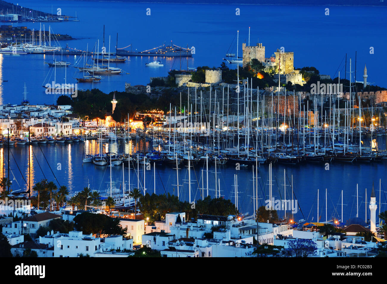 View of Bodrum harbor by night. Turkish Riviera Stock Photo - Alamy